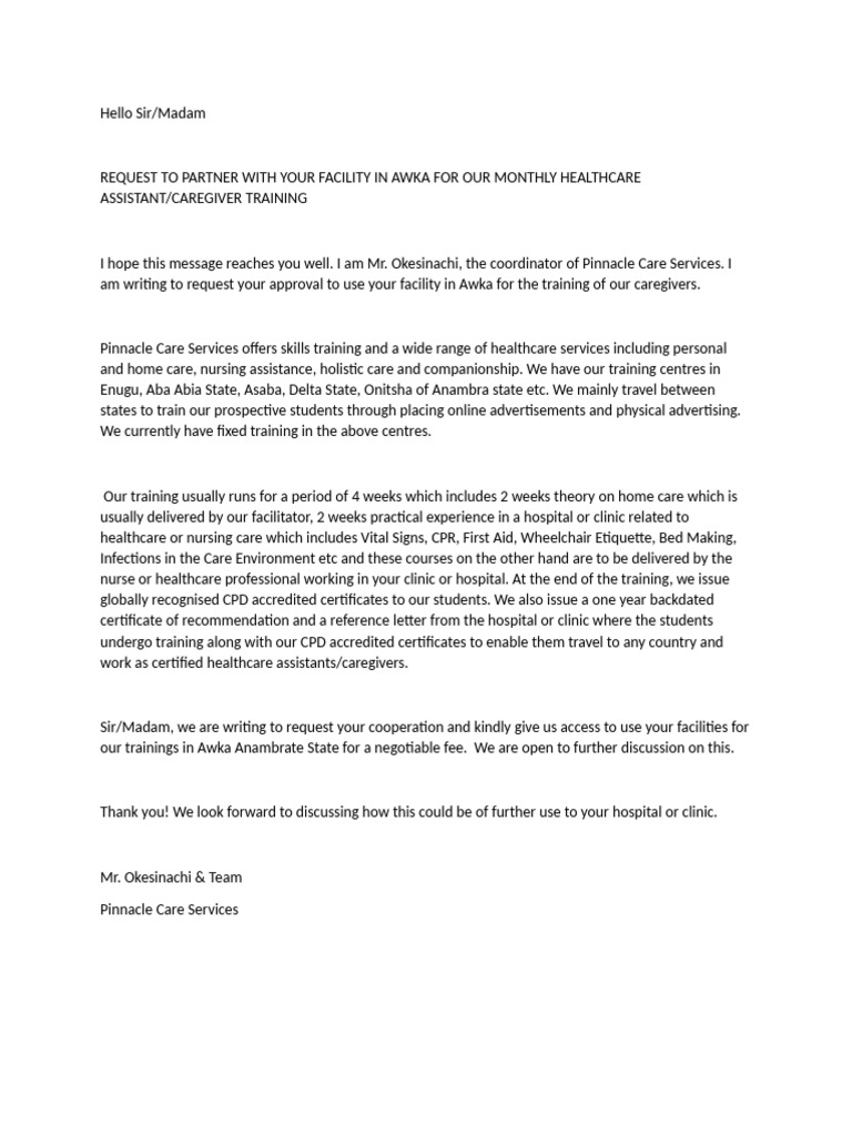 Caregiver Letter | PDF