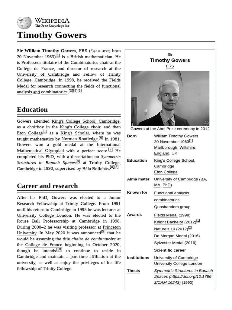 Timothy_Gowers | PDF | Mathematics