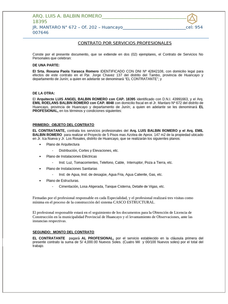 Contrato Roxana | PDF