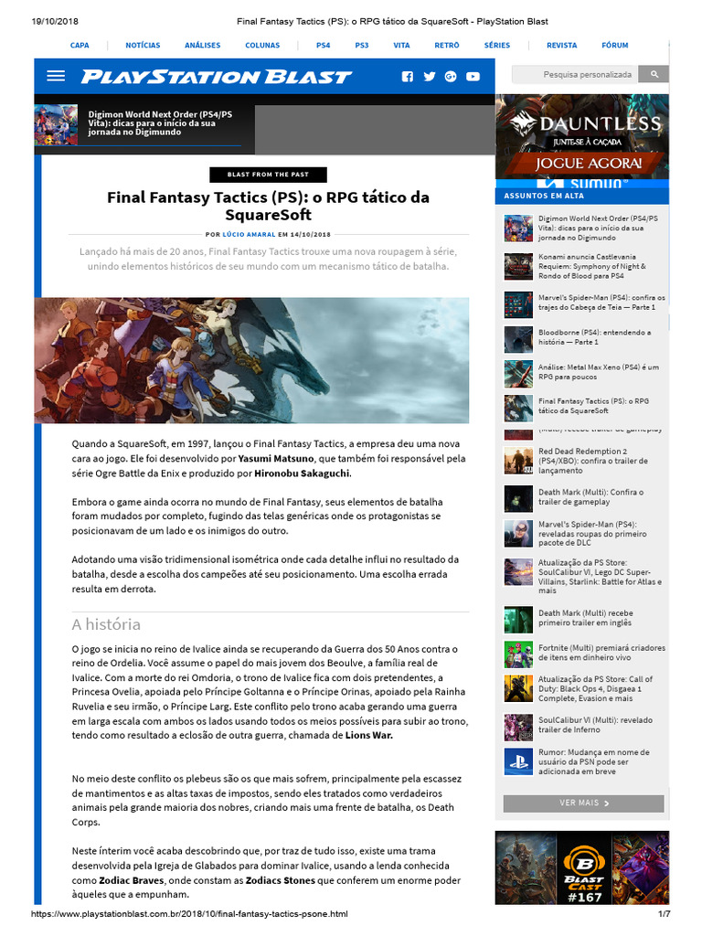 Final Fantasy Tactics (PS)_ o RPG tático da SquareSoft - PlayStation ...