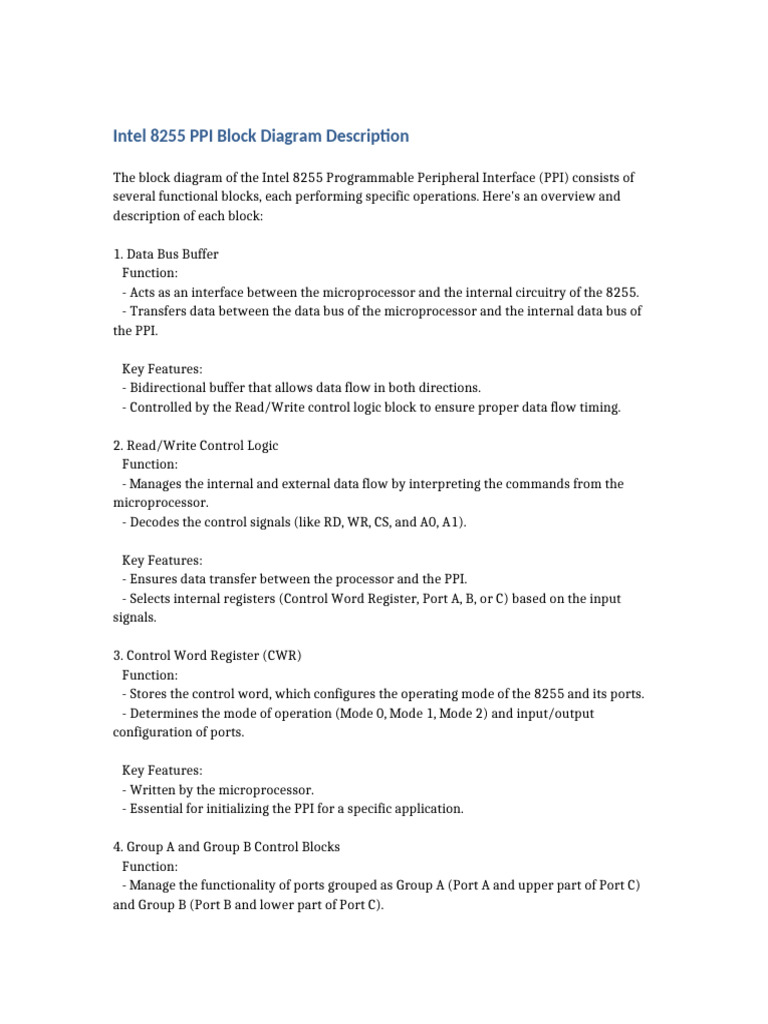 Intel 8255 PPI Block Diagram Description | PDF