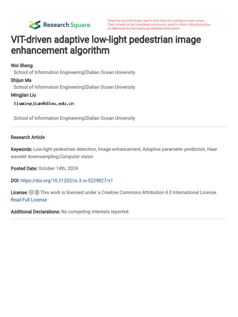 VIT-driven Adaptive Low-Light Pedestrian Image Enh | PDF | Image ...
