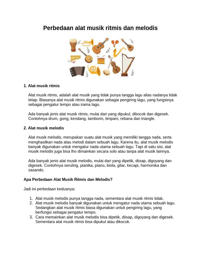 Perbedaan alat musik ritmis dan melodis | PDF