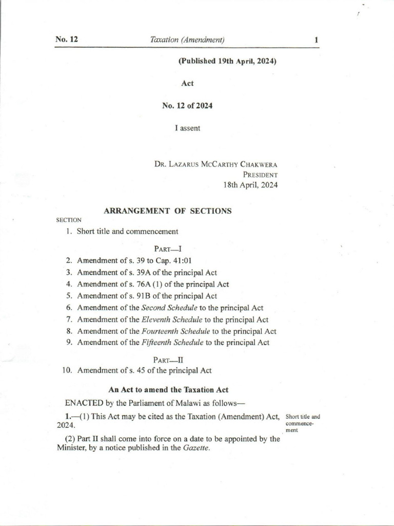 Act No. 12 of 2024 Taxation (Amendment) | PDF