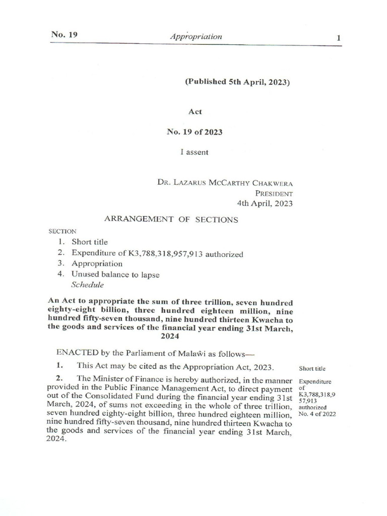Act No. 19 of 2023 Appropriation | PDF