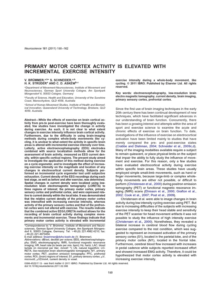 EEG and Exercise | PDF | Electroencephalography | Prefrontal Cortex