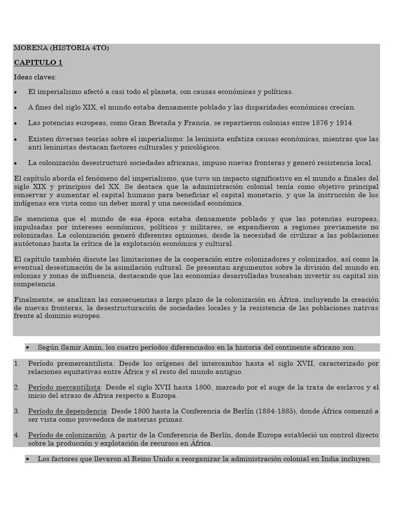 MORENA Historia 4 (Cap 1 Al Cap 5) | PDF | Colonialismo | Imperialismo