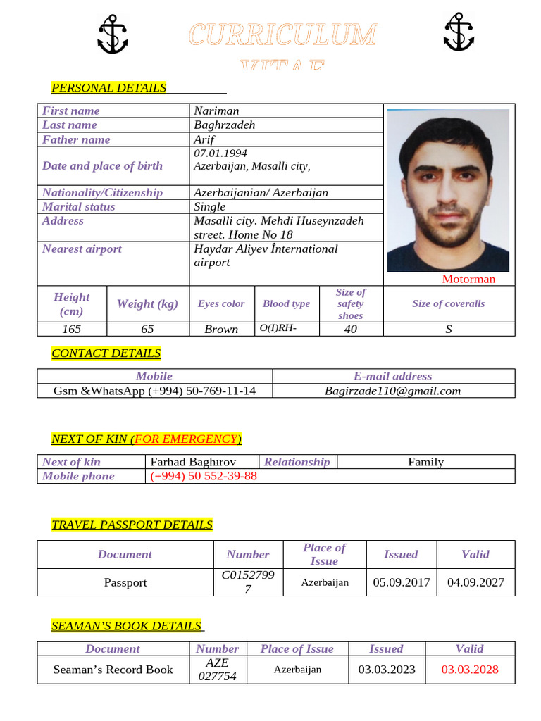 Baghirzadeh Nariman-Motorman CV AP | PDF | Azerbaijan