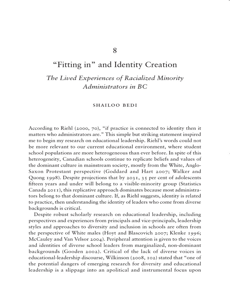 8 "Fitting In" and Identity Creation: The Lived Experiences of ...