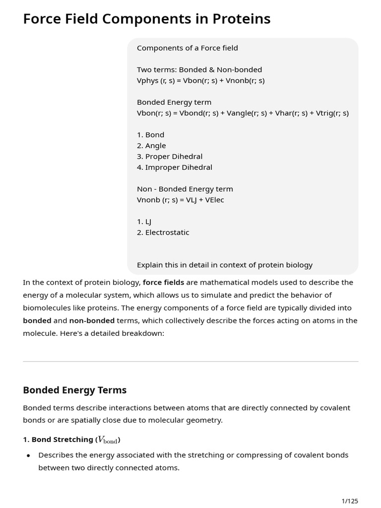 Force Field Components in Proteins | PDF | Cholesterol | High Density ...