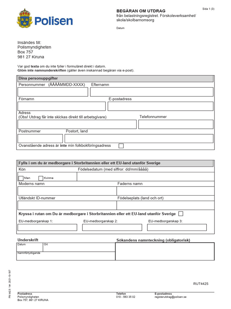 Polisens Blanketter Arbeta Med Barn | PDF