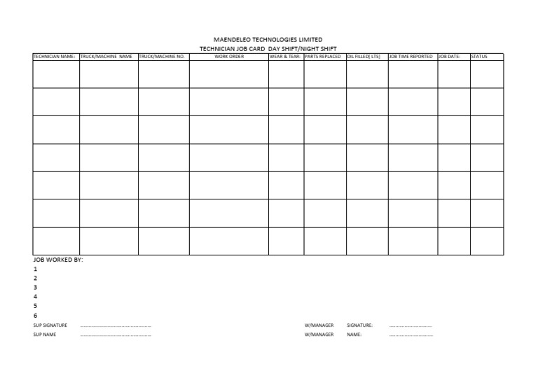 Technician Job Card for Maintenance | PDF