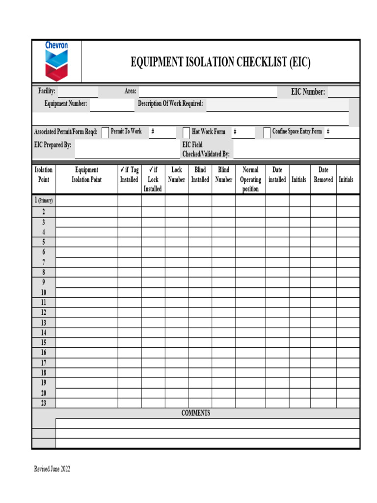 Eic - Equipment Isolation Checklist | PDF