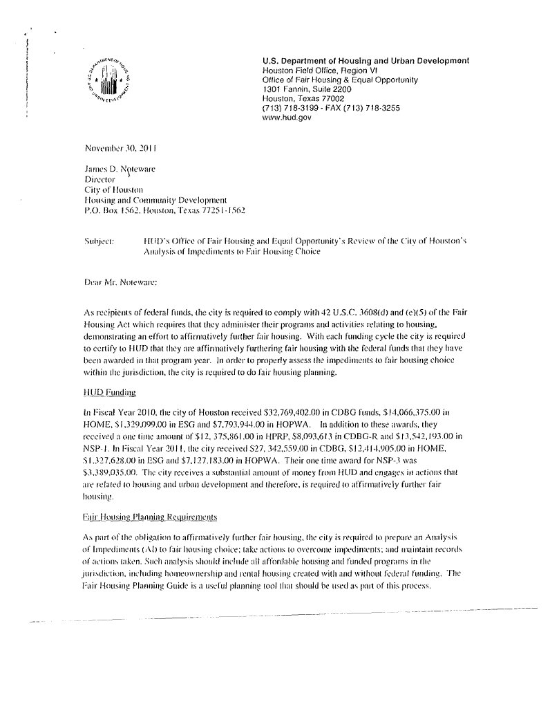 HUD Letter On Houston AI 11-20-11 | PDF