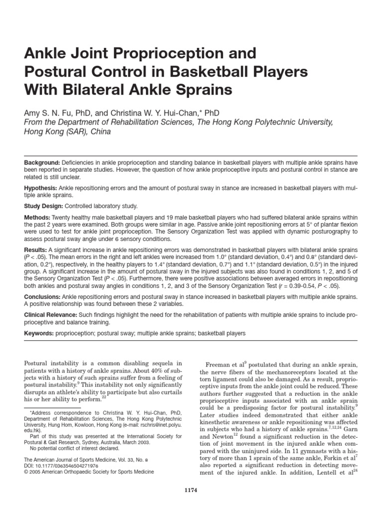 Ankle Joint Proprioception and Postural Control in Basketball Players With Bilateral Ankle ...