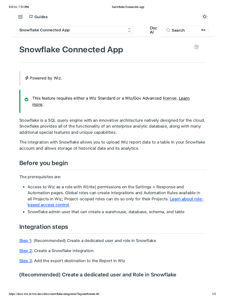 Snowflake Integration with Wiz Guide | PDF | Databases | Information ...