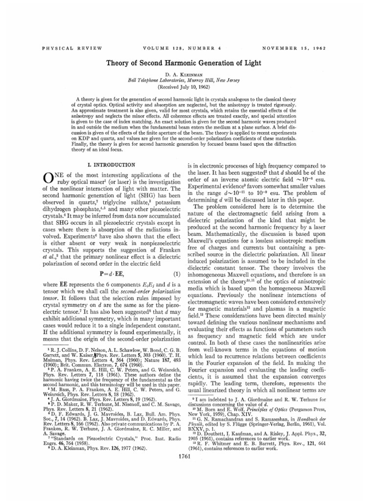 Kleinman 1962 | PDF | Nonlinear Optics | Optics