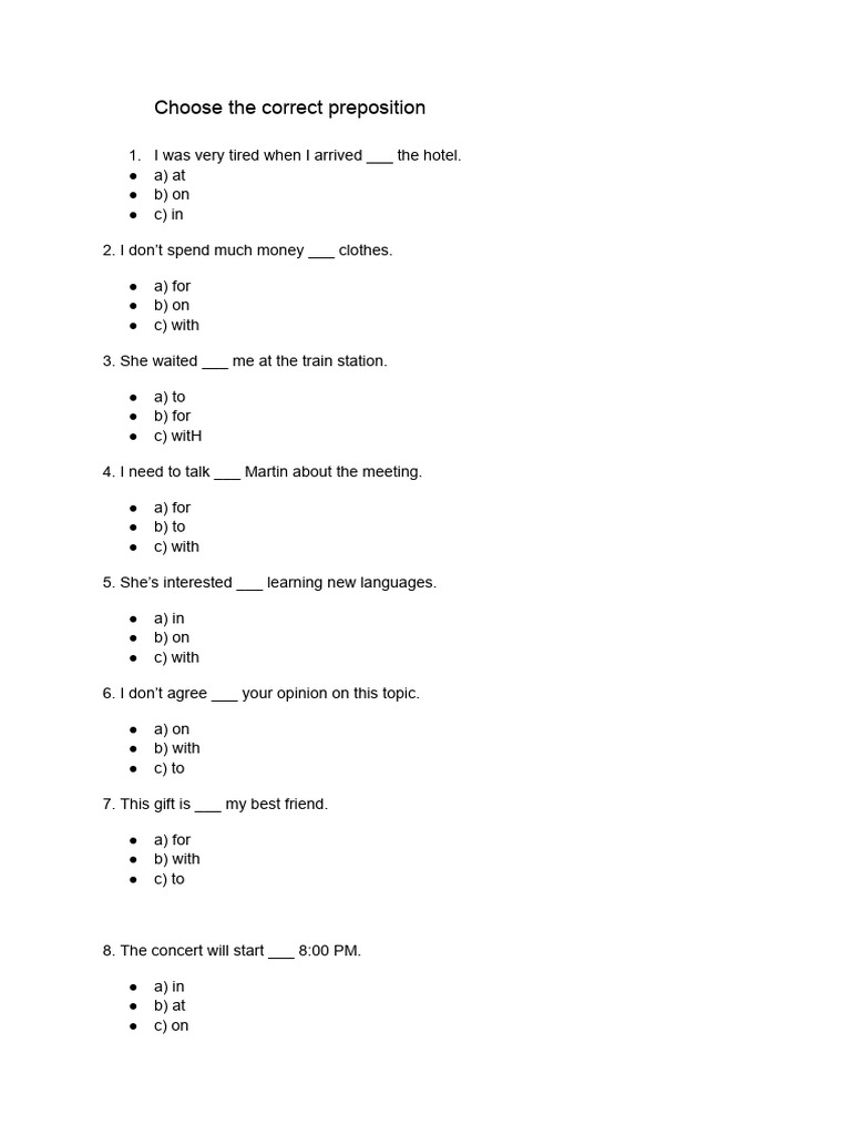Verb + preposition homework | PDF