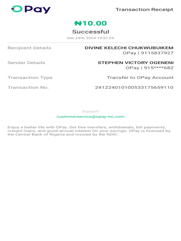 OPay Transfer Receipt - Dec 24, 2024 | PDF