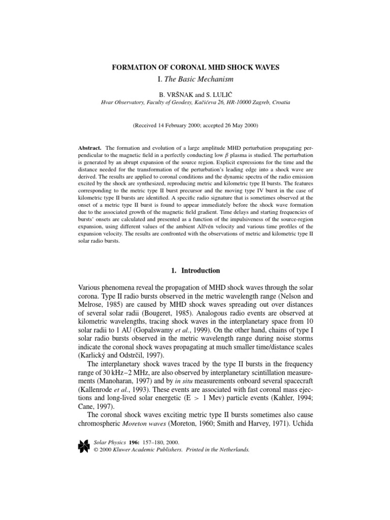 B. Vrsnak and S. Lulic - Formation of Coronal MHD Shock Waves I: The ...