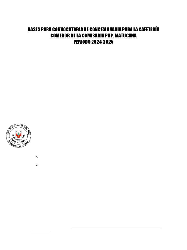 Convocatoria Cafetería Comisaría PNP 2024-2025 | PDF | Documento de ...