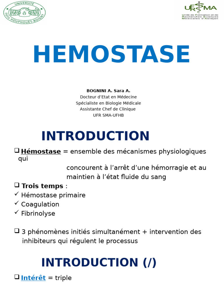 Mécanismes de l'Hémostase en Médecine | PDF | Coagulation | Hémostasie