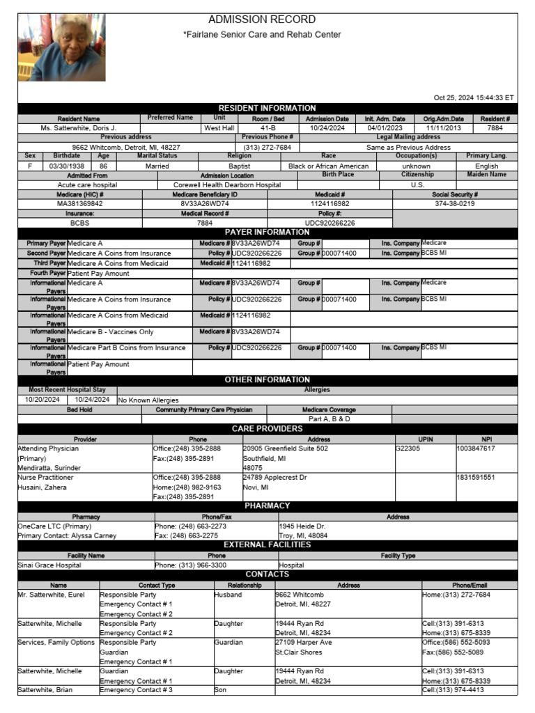 Face Sheet | PDF | Medicare (United States) | Medicaid