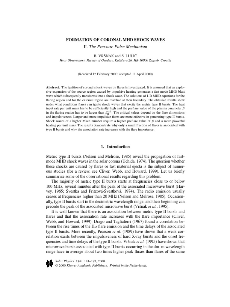 B. Vrsnak and S. Lulic - Formation of Coronal MHD Shock Waves II: The ...