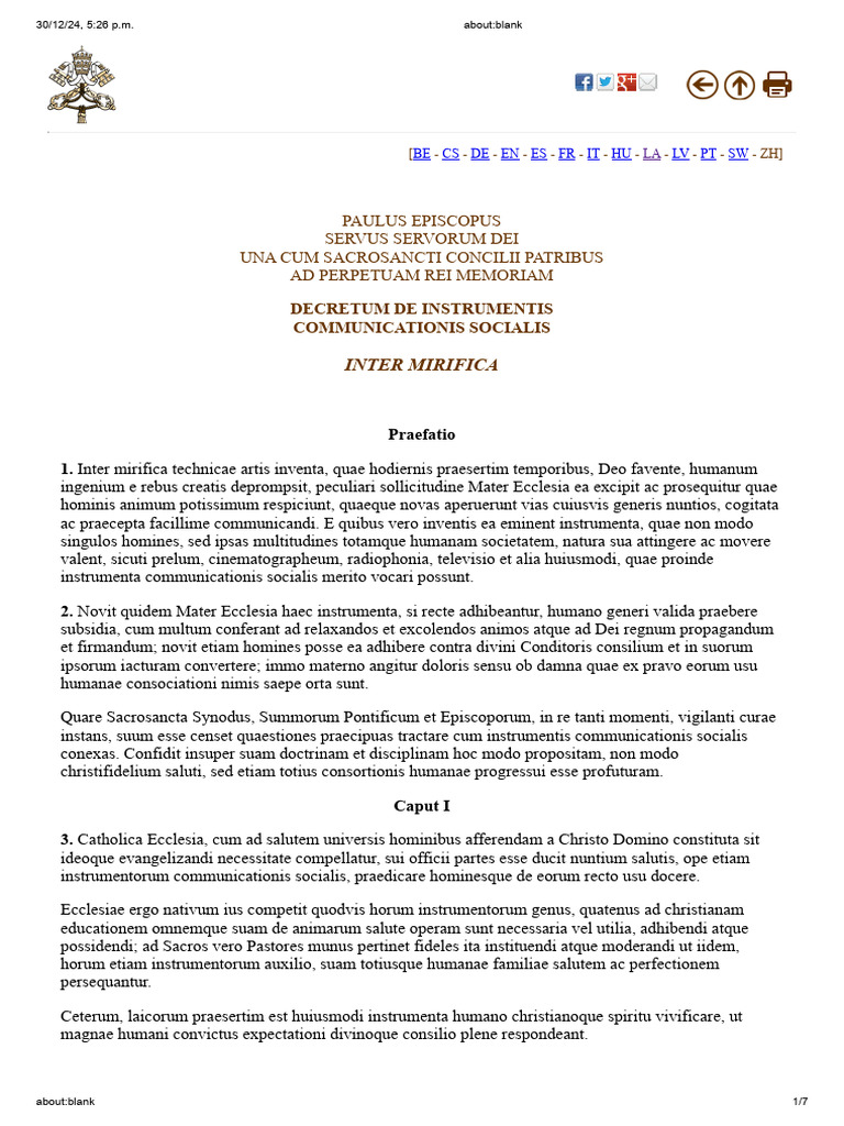 Inter Mirifica - Decretum de Instrumentis | PDF