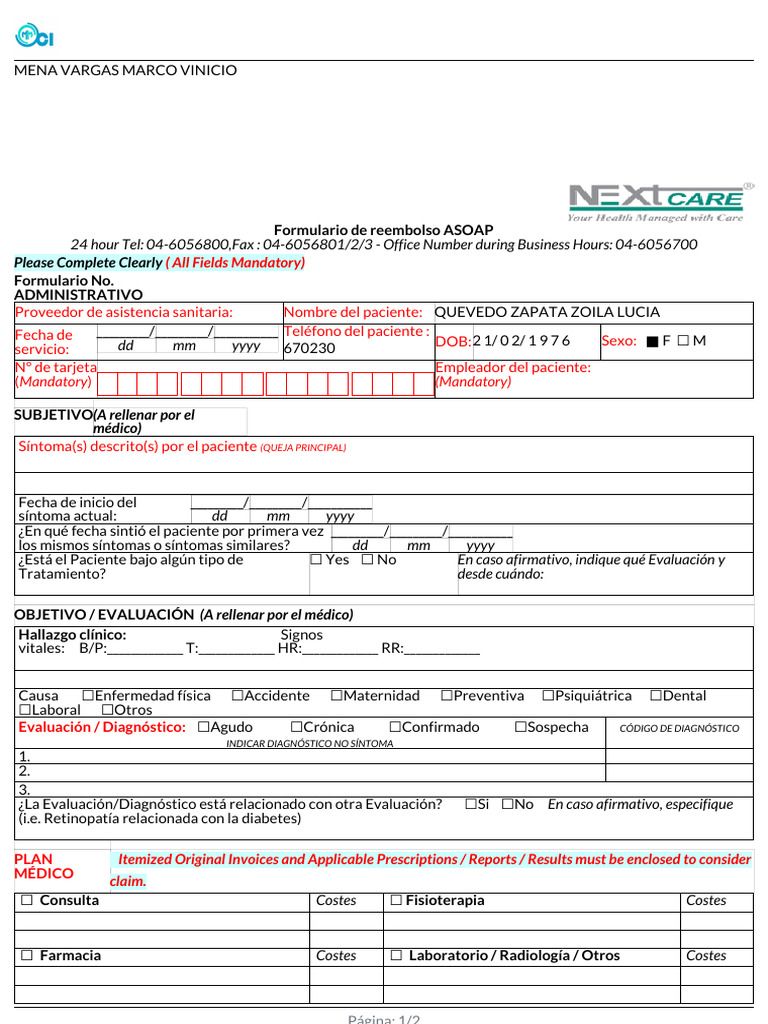 Reembolso Nextcare | PDF | Diagnostico medico | Epidemiología
