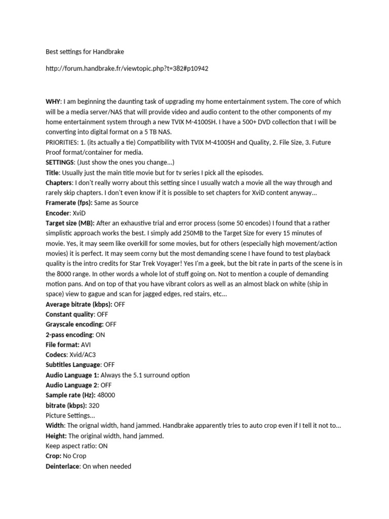 Best Settings For Handbrake | PDF | Data Compression | Digital Technology