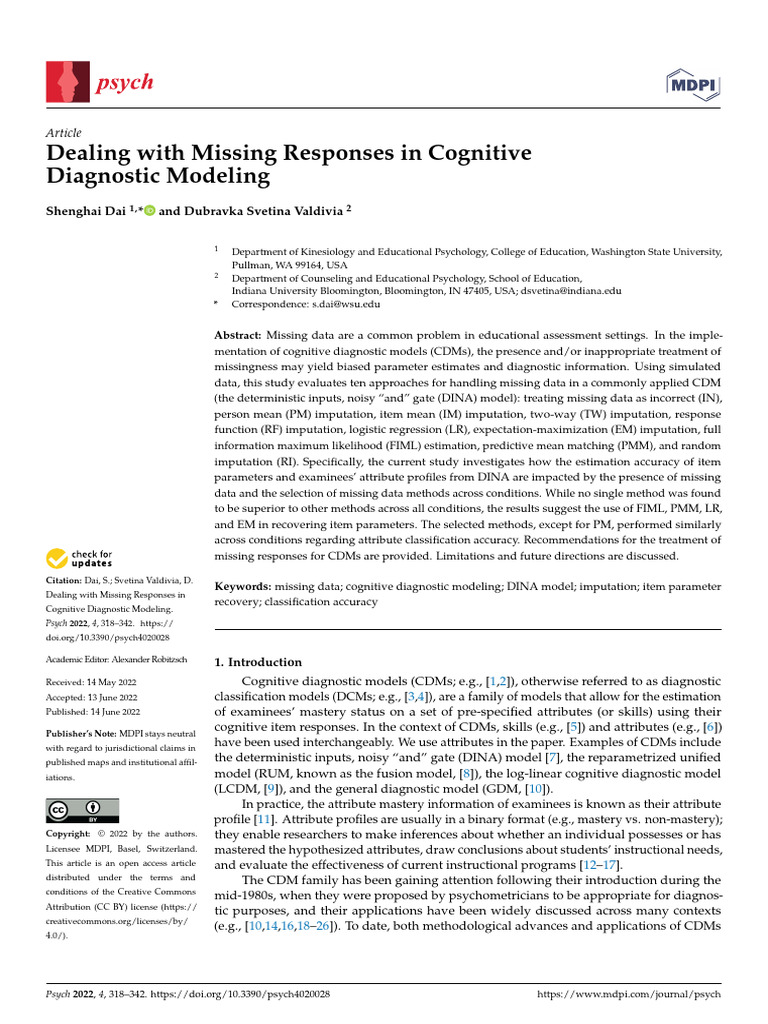 Dealing With Missing Responses in Cognitive Diagnostic Modeling | PDF | Clean Development ...