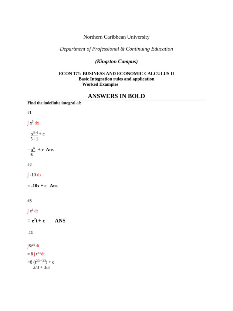 Econ171Integration - Worked Examples | PDF | Function (Mathematics) | Mathematical Concepts