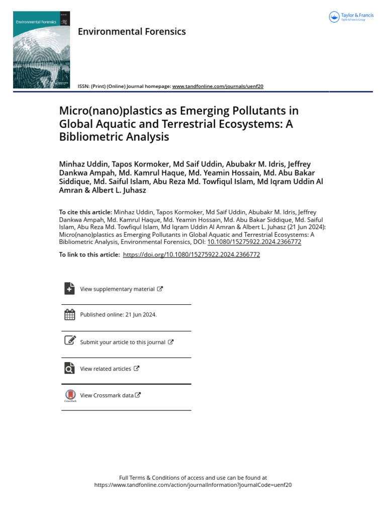 Micro (Nano) Plastics As Emerging Pollutants in Global Aquatic and ...
