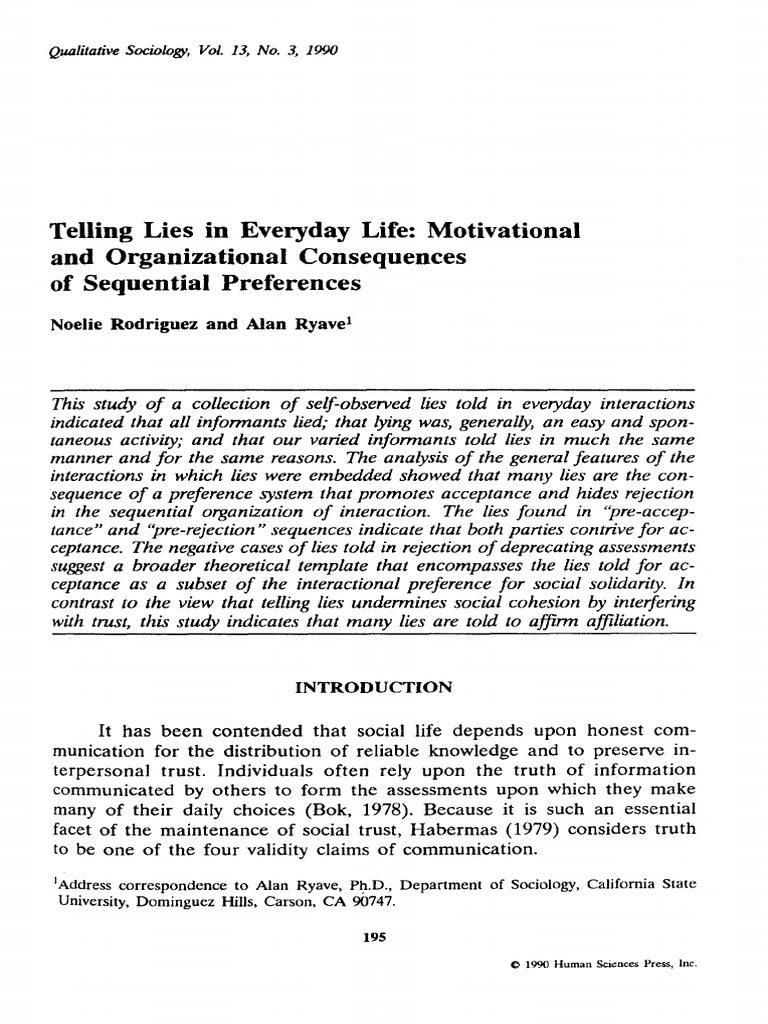 Telling Lies in Everyday Life | PDF