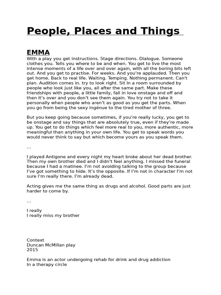 People Places and Things Monologue | PDF