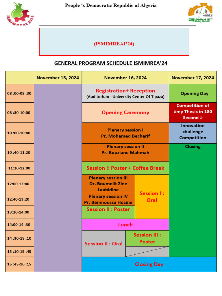 Final Programm of ISMIMREAI'24 | PDF | Zinc Oxide | Materials Science