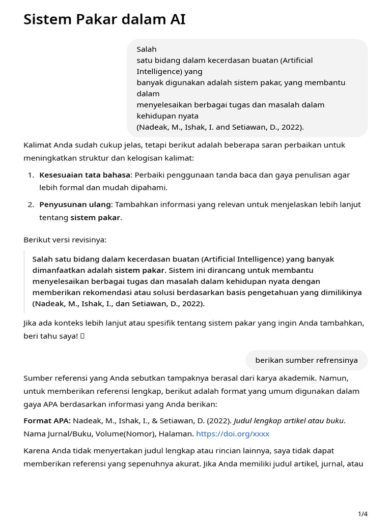 Sistem Pakar dalam AI | PDF