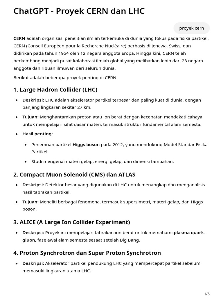 ChatGPT - Proyek CERN dan LHC (1) | PDF