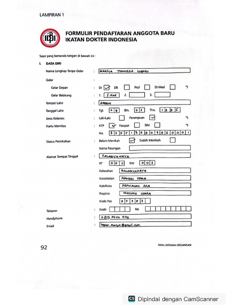 Formulir Pendaftaran IDI MYL | PDF