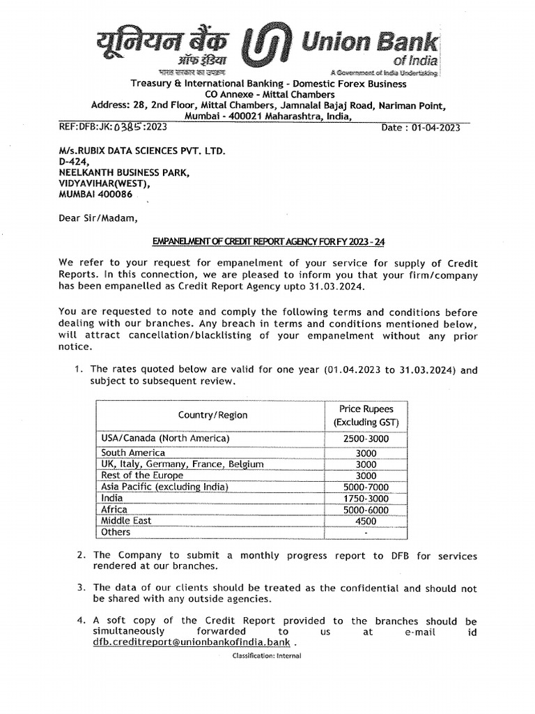 UBI - Empanalment Letter - 23-24 | PDF
