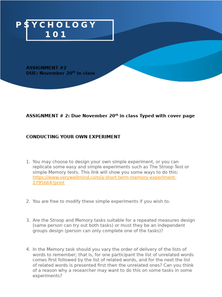 Psych 101 Assignment #2 | PDF