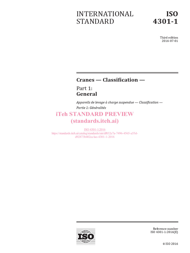 Iso 4301 1 2016 | PDF | International Organization For Standardization | Crane (Machine)