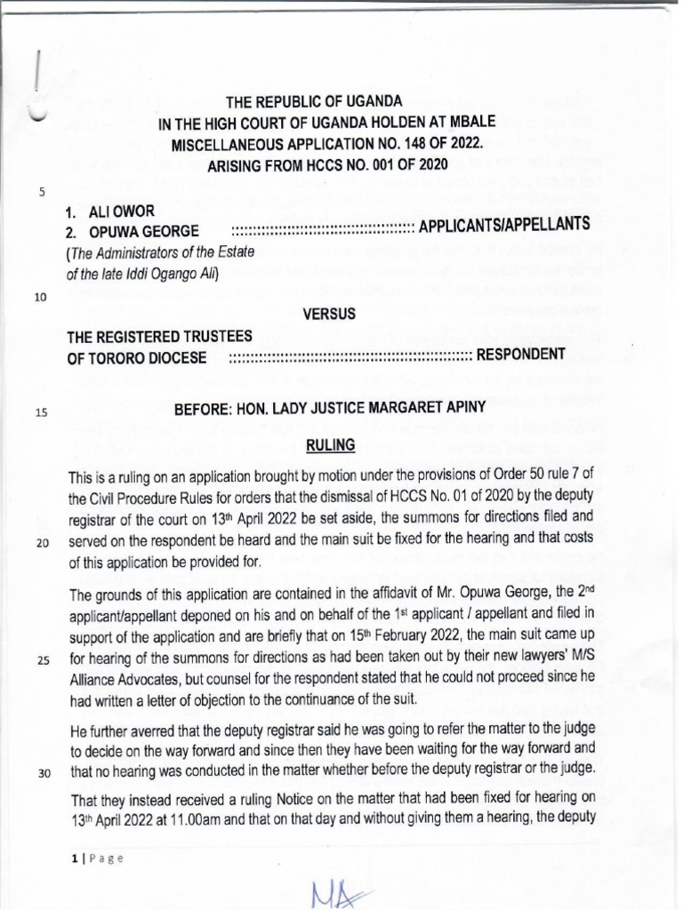 Owo and Another V Registered Trustees of Tororo Diocese (Miscellaneous ...