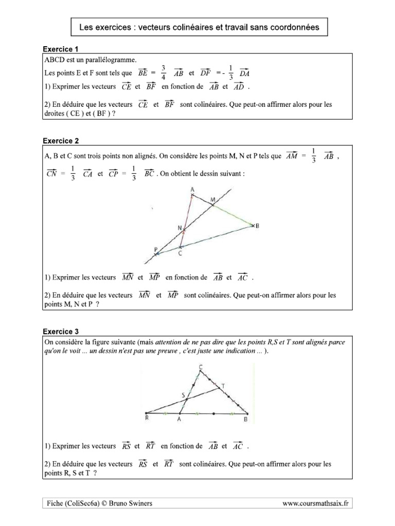 Exercices Montrer Vecteurs Colineaires Sans Coordonnees | PDF
