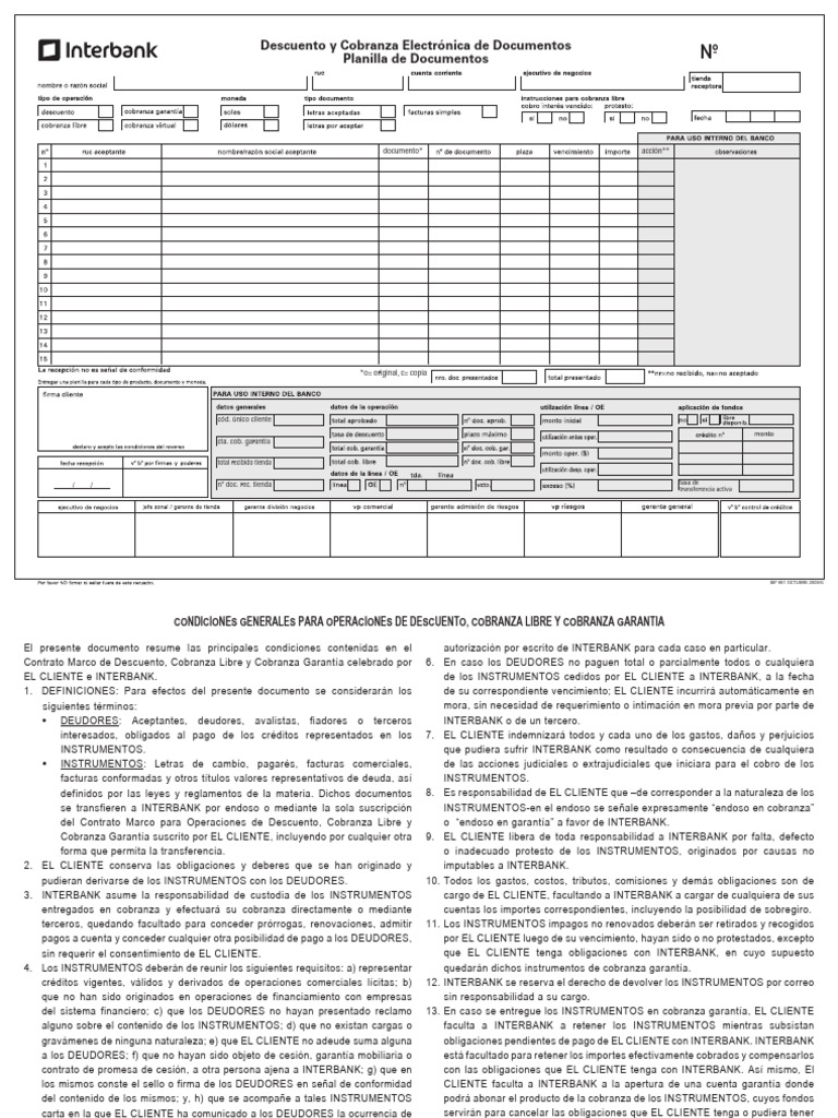 BIP-0651 Planilla Cobranza de Documentos | PDF | Pagos