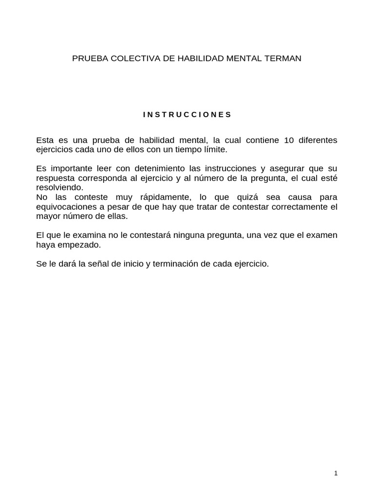 Prueba Terman de Habilidad Mental | PDF