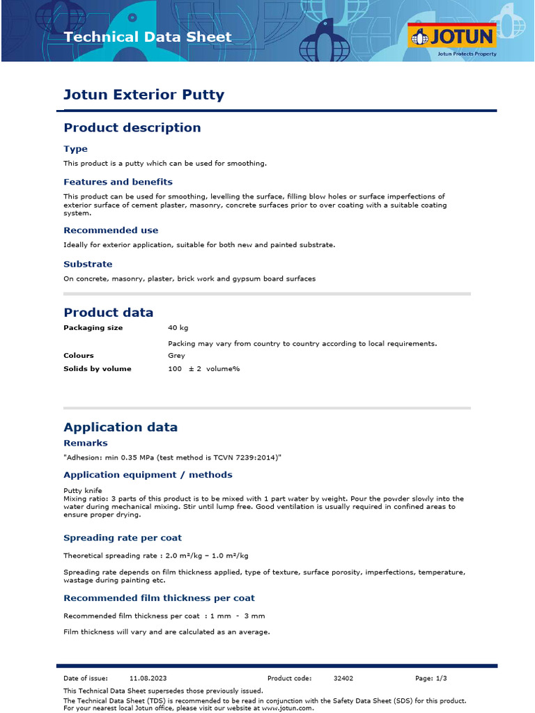TDS 32402 Jotun Exterior Putty Euk GB | PDF | Paint | Plaster