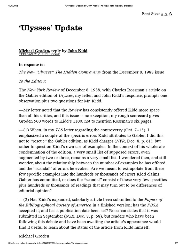 Ulysses - Update by John Kidd - The New York Review of Books | PDF ...
