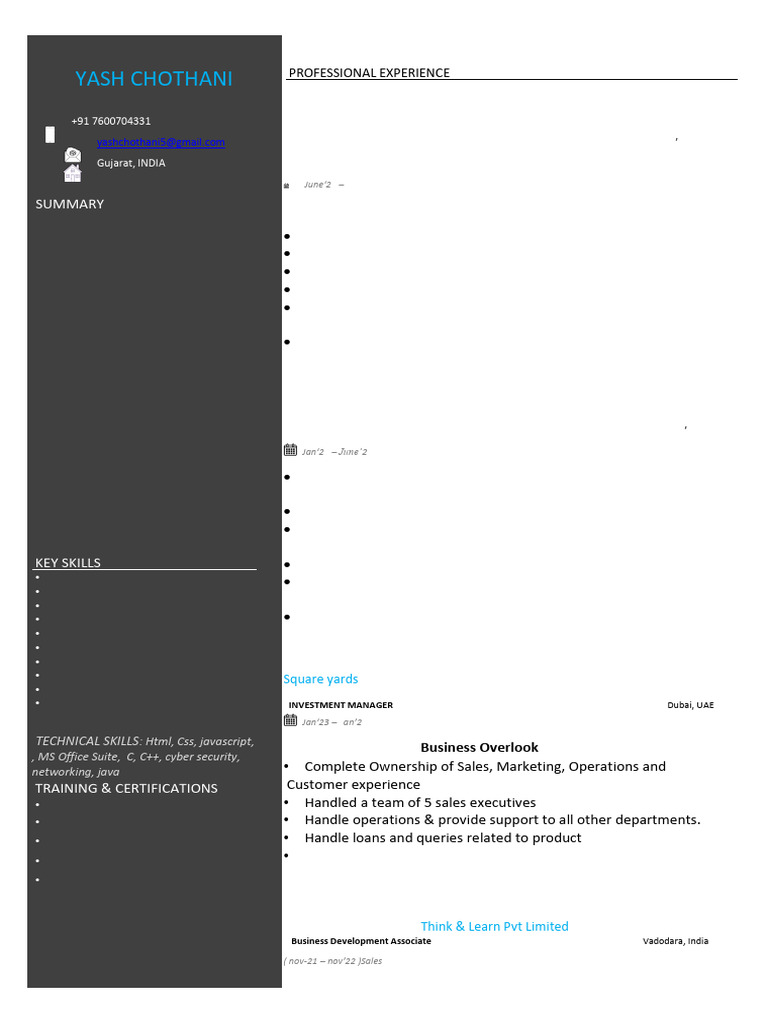 Yash Chothani Main Resume | PDF | Sales | Marketing